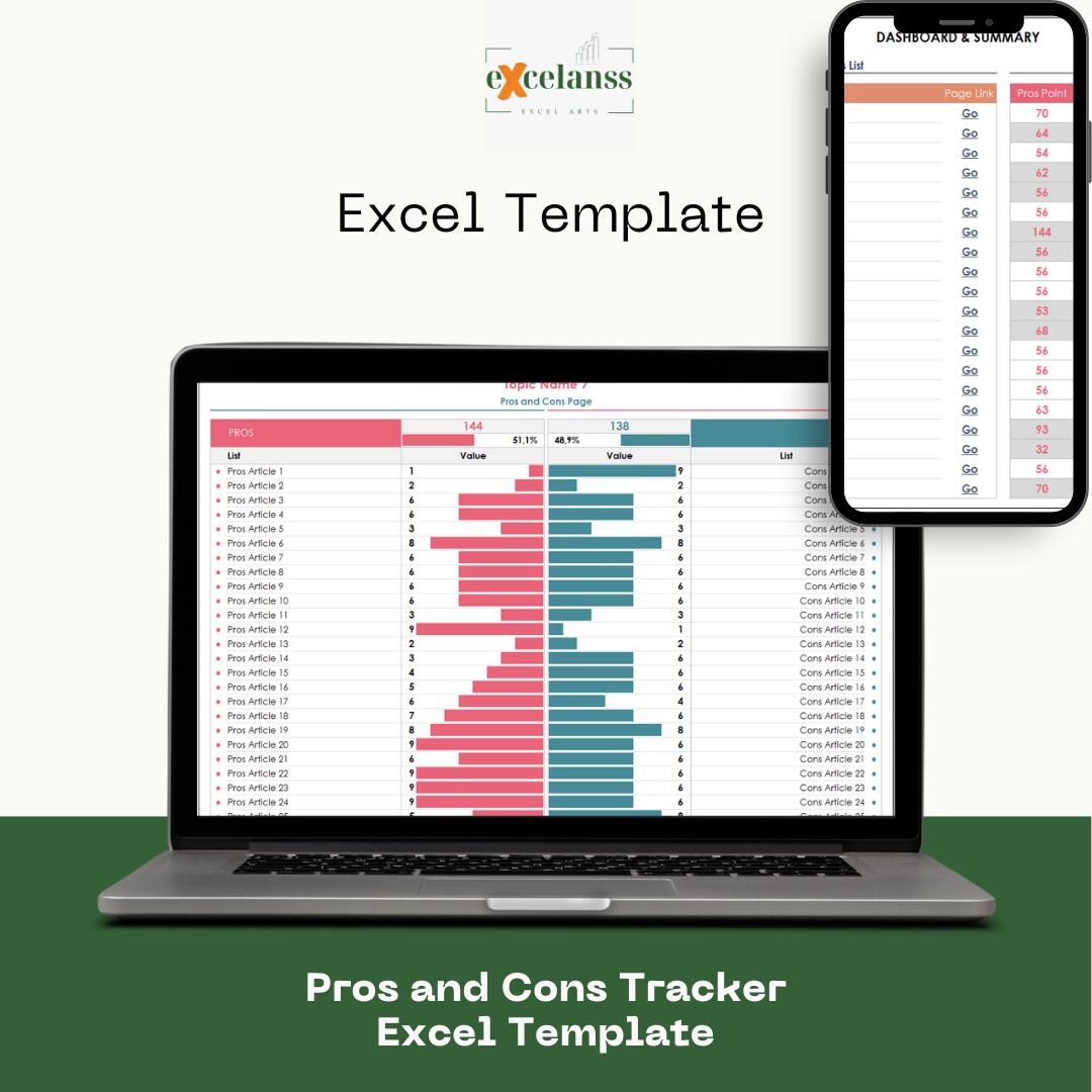 Pros and Cons Tracker Excel Template: Decision-making Sheet - Etsy