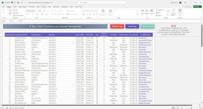 9 Box Grid Dashboard Excel Template 9 Box Grid Talent - Etsy