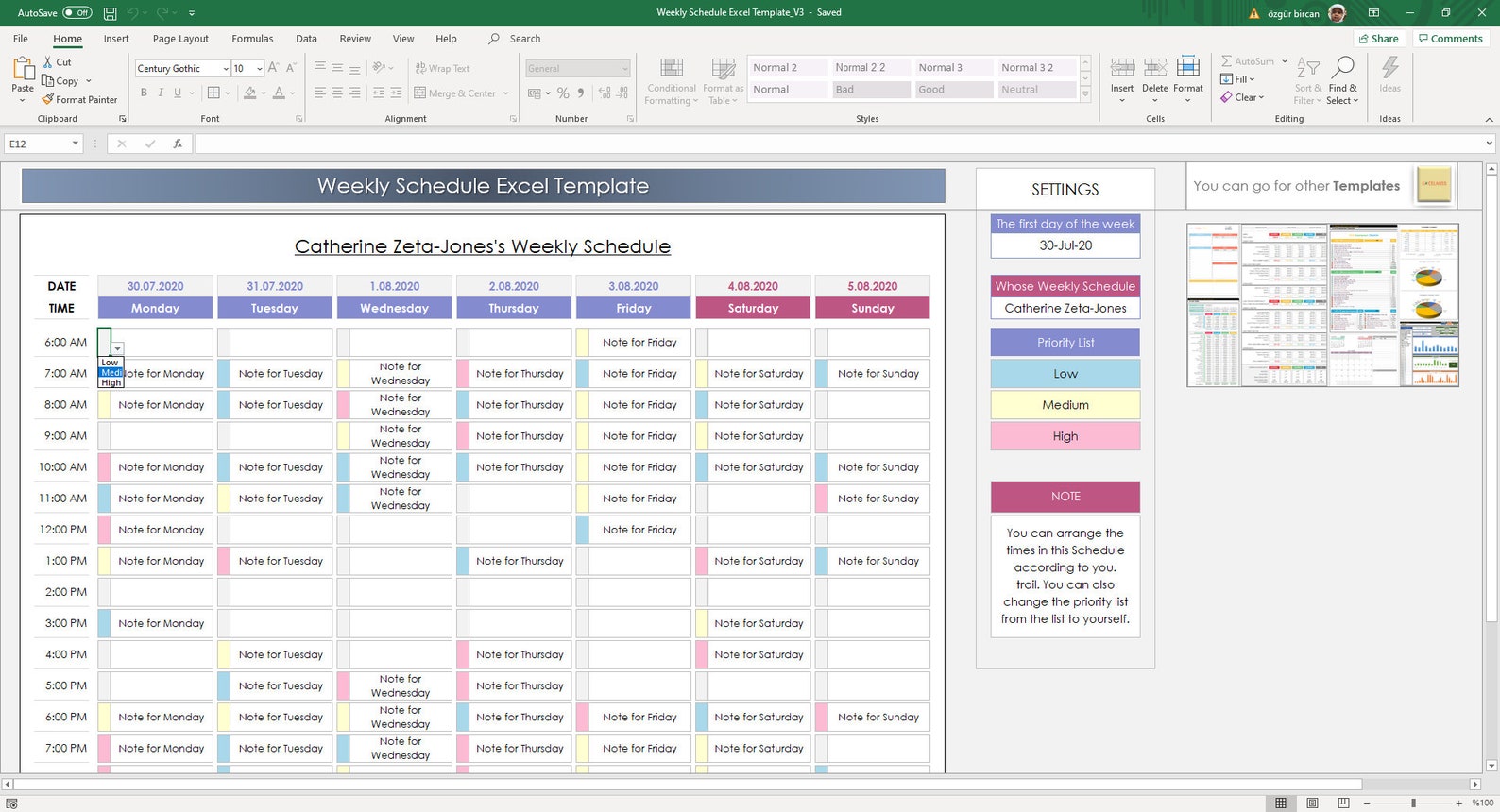 Weekly Schedule Excel Template Planner Template Excel Schedule Tracker ...