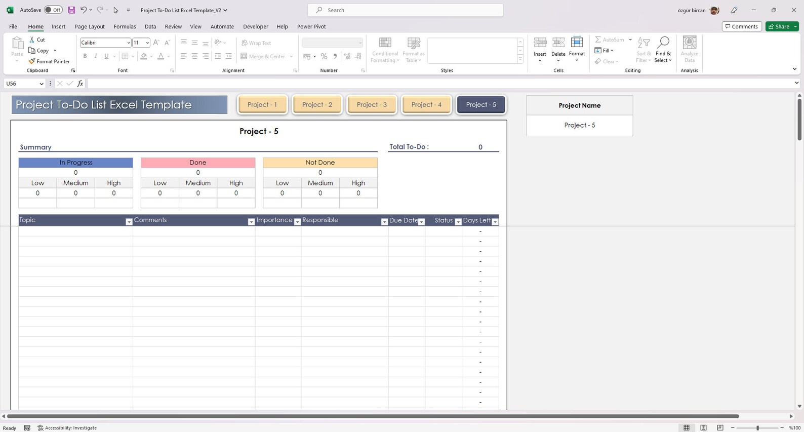 Project Task Tracker Excel Template | To-do List & Progress Dashboard ...