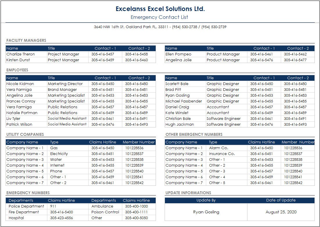 Emergency Contact List Excel Template Emergency Contact - Etsy