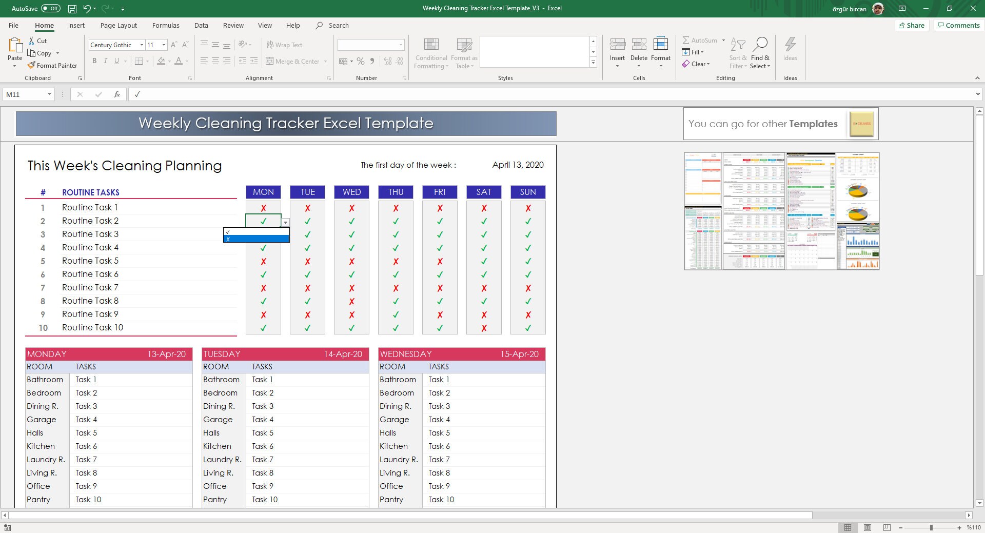 Weekly Cleaning Tracker Excel Template: Printable Cleaning Planner - Etsy