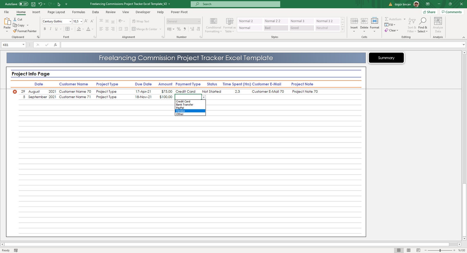 Freelancing Commissions Project Tracker Excel Template - Etsy