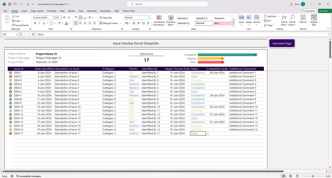 Issue Tracker Excel Template | Project Issue Log & Bug Tracking ...