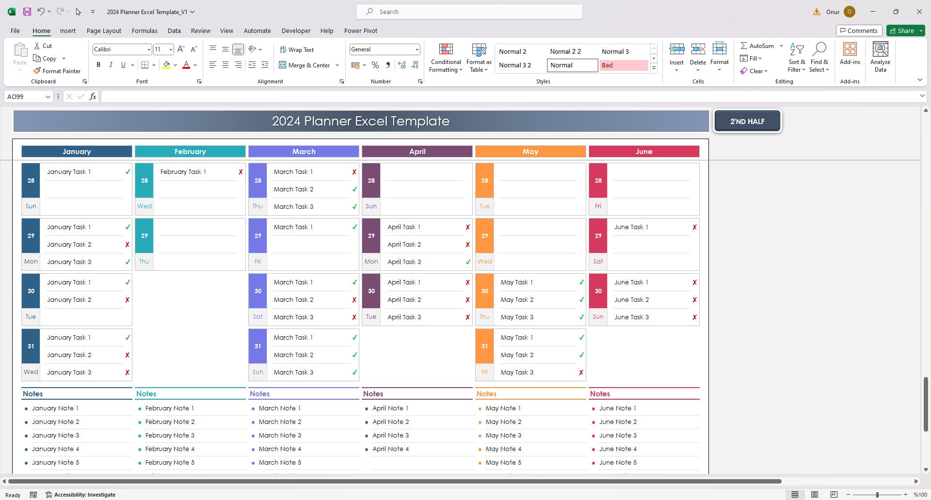 Hovedbokmal Excel 2024