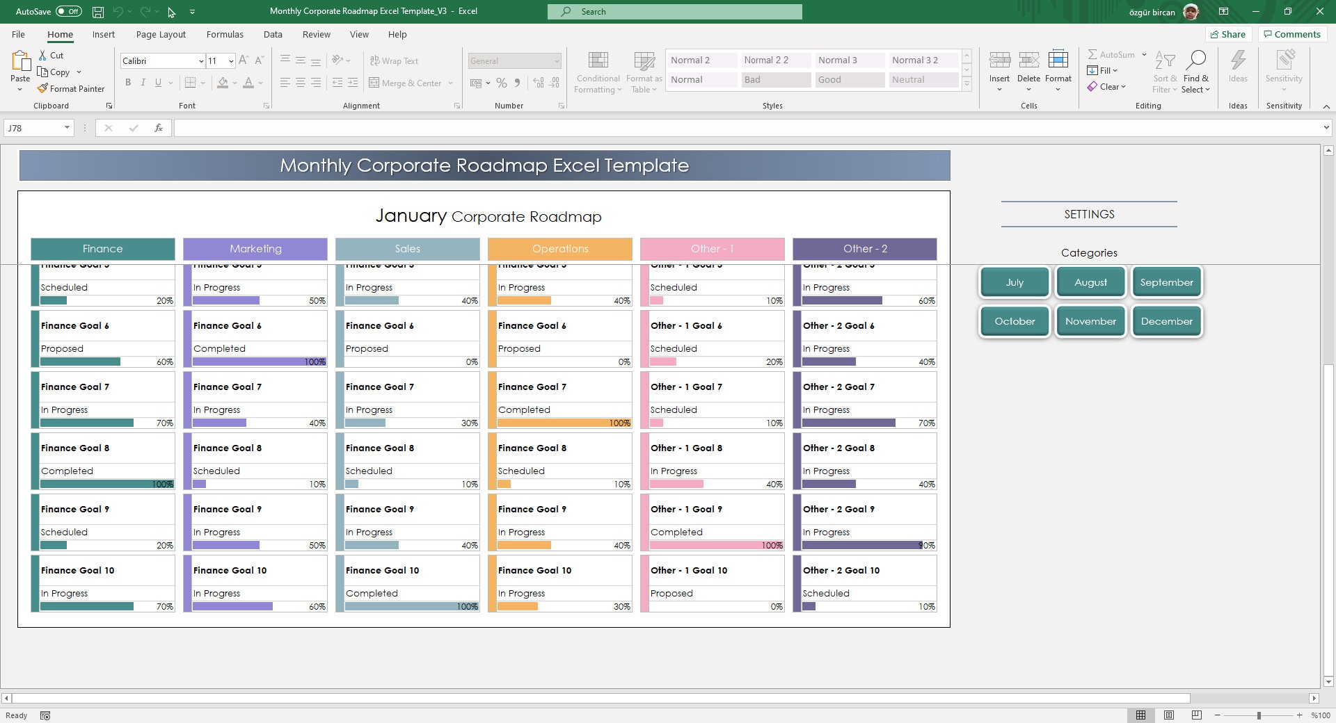 Monthly Corporate Roadmap Excel Template Corporate Planning - Etsy