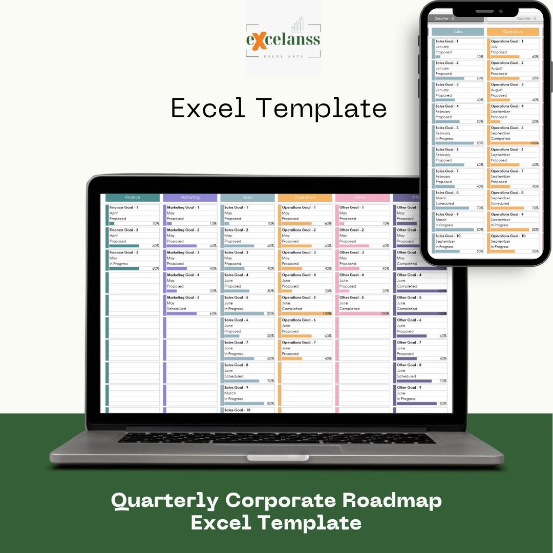 Quarterly Corporate Roadmap Excel Template – Business Goals & Planner ...
