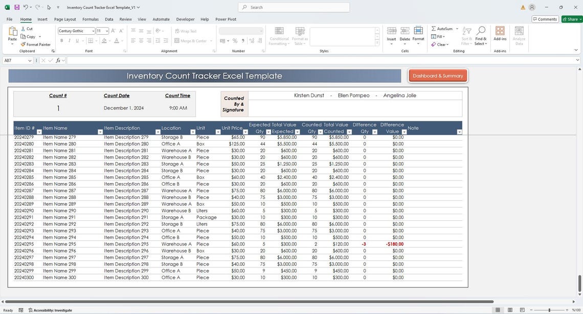 Inventory Count Tracker Excel Template: Stock Control Spreadsheet - Etsy