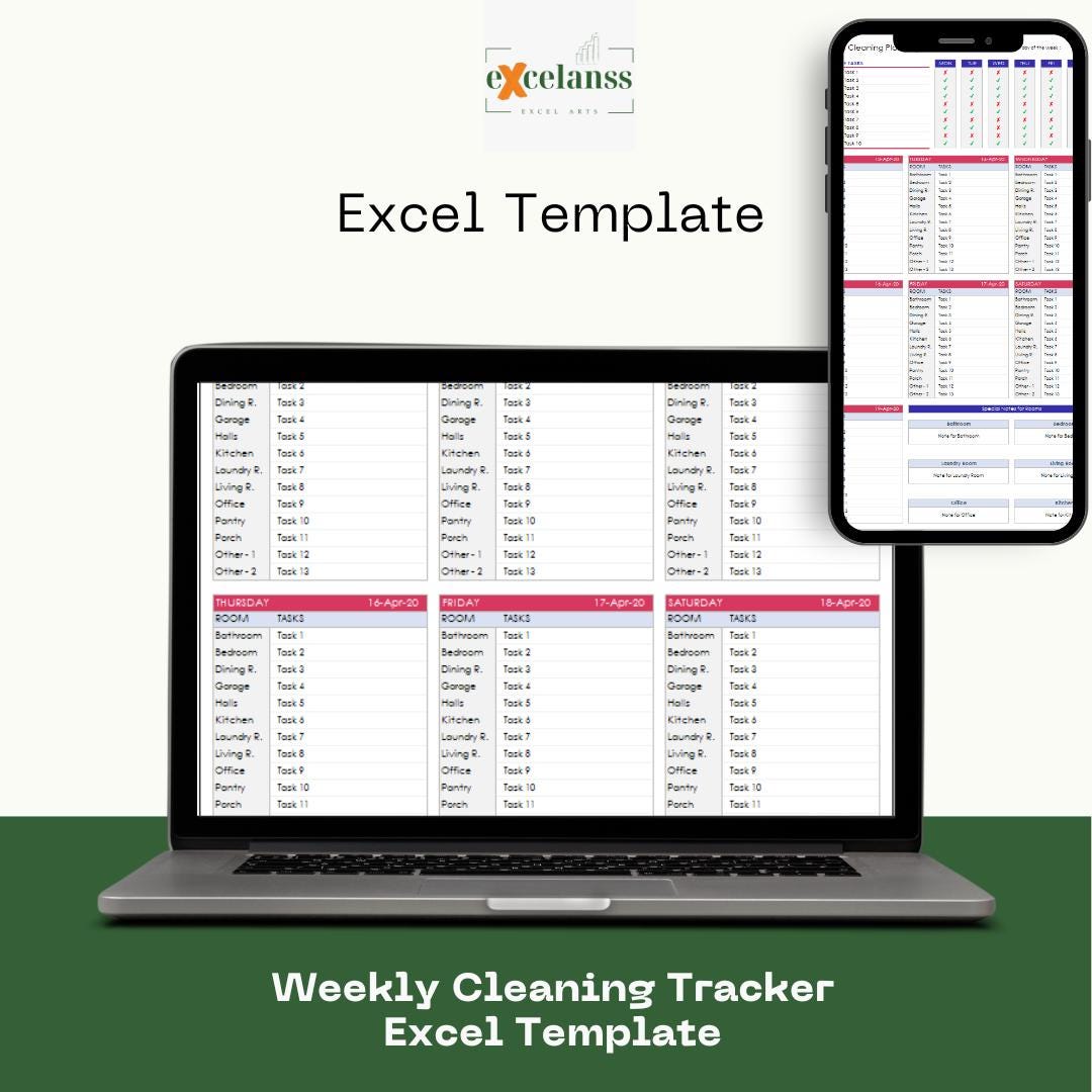 Weekly Cleaning Tracker Excel Template: Printable Cleaning Planner - Etsy