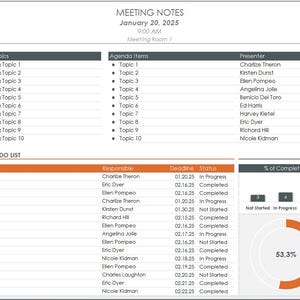 Comprehensive Meeting Notes Tracker Excel Template | 50-page Meeting ...