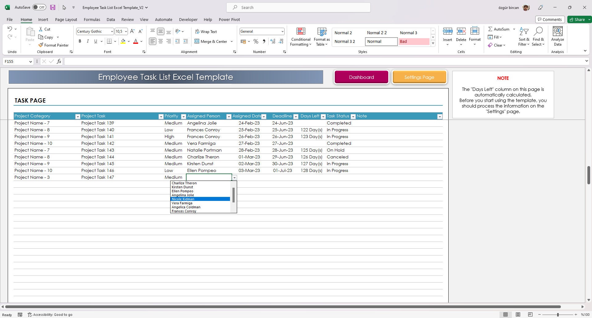 Employee Task List Excel Template Employee Task Tracker - Etsy UK