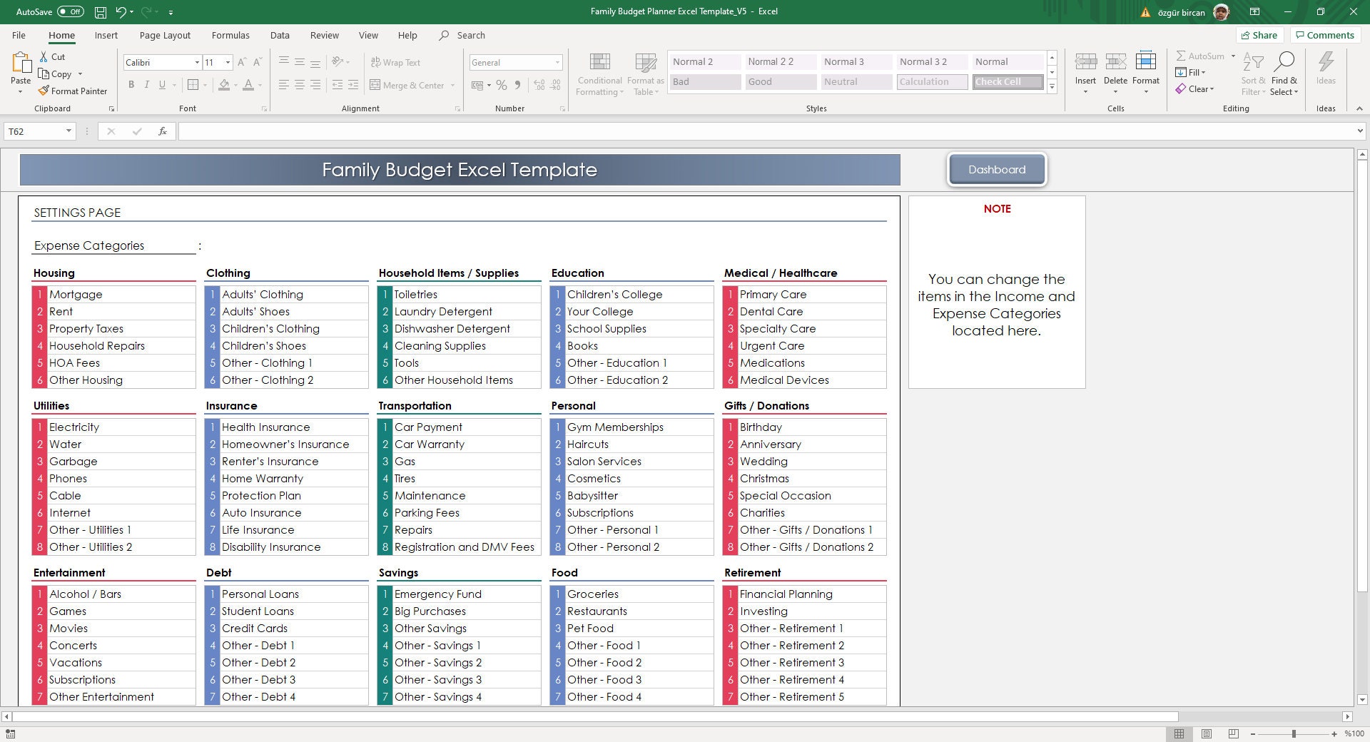 Family Budget Planner Excel Template :12-month Income & Expense Tracker ...