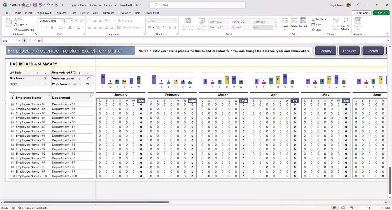 Employee Absence Tracker Excel Template | Attendance & Leave Management ...