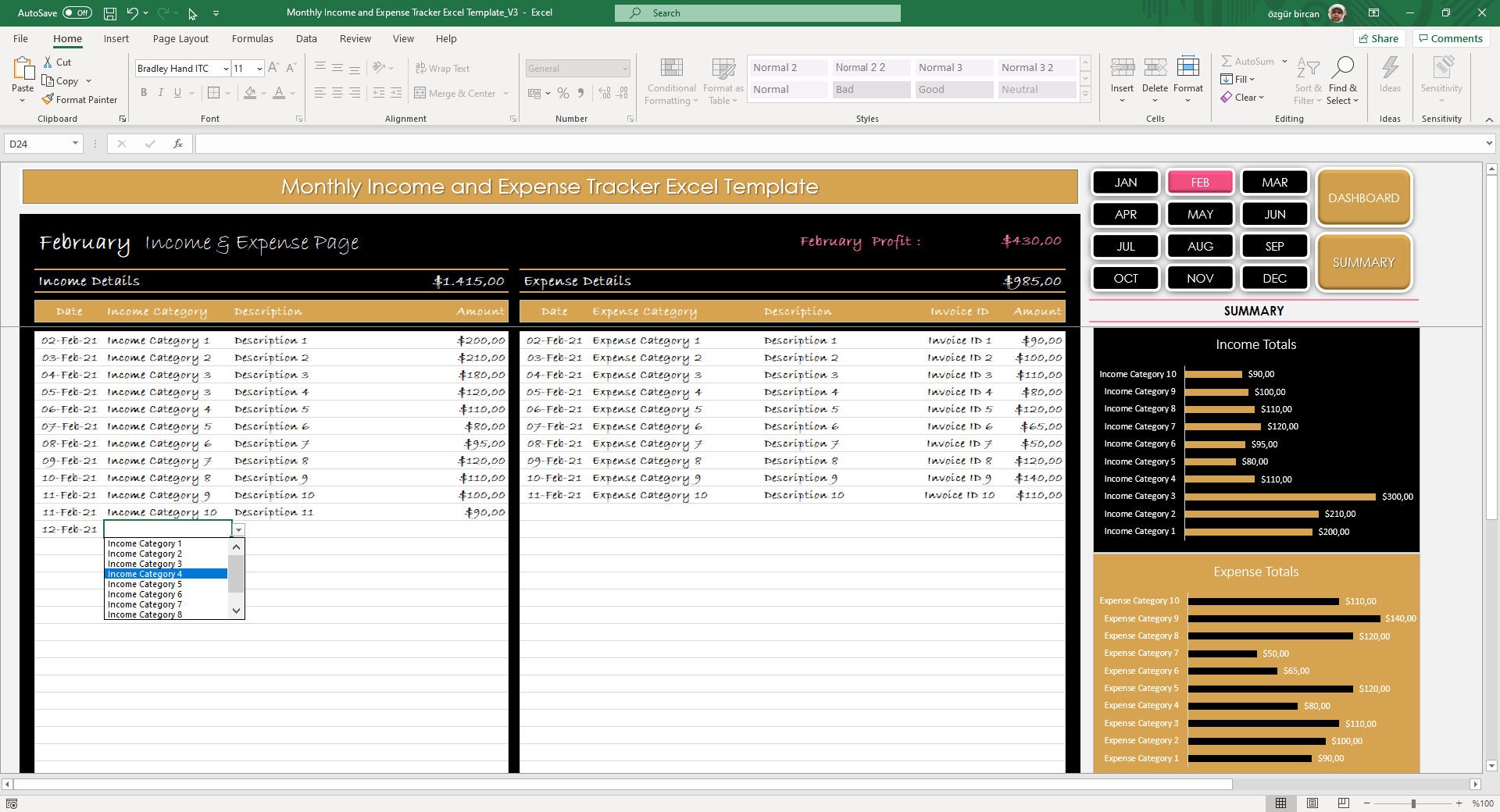 Maandelijkse inkomsten en uitgaven Tracker Excel-sjabloon - Etsy Nederland