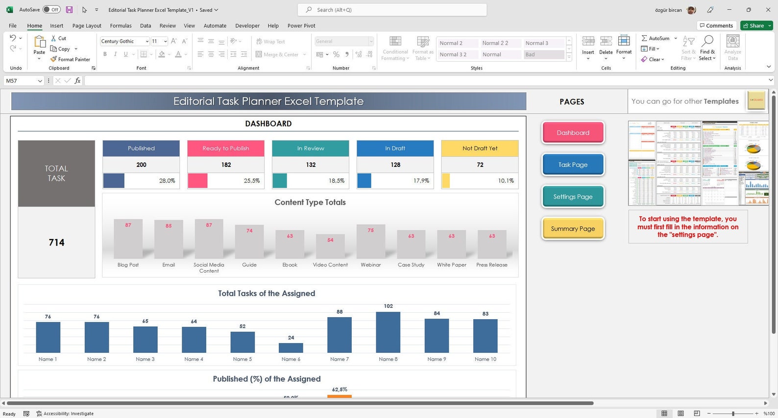 Editorial Task Planner: Content Calendar Excel Template - Etsy