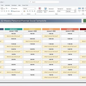 52 Weeks Personal Planner Excel Template | 2025 Weekly Planner Excel ...