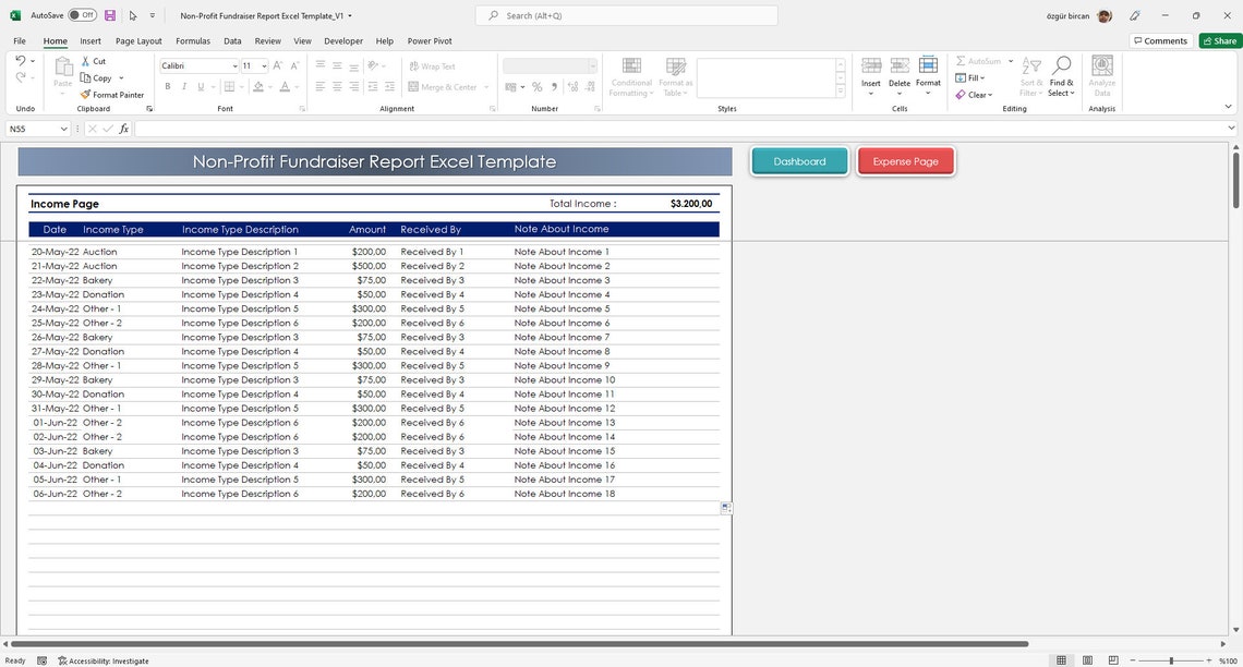 Non-profit Fundraiser Report Excel Template Non-profit - Etsy