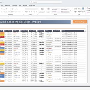 Ultimate Brain Dump, Idea Tracker Excel Template | Goal, Idea Organizer ...