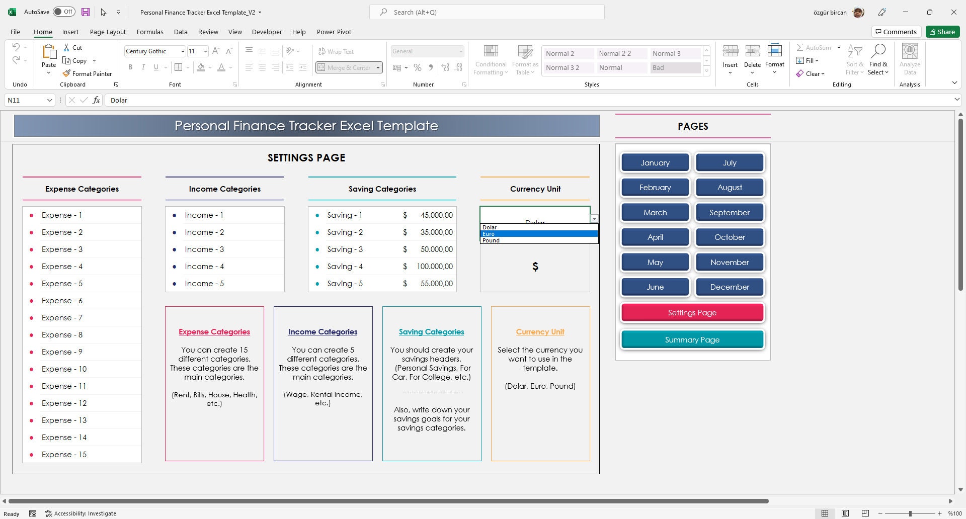 Personal Finance Tracker Excel Template Personal Budget | Etsy