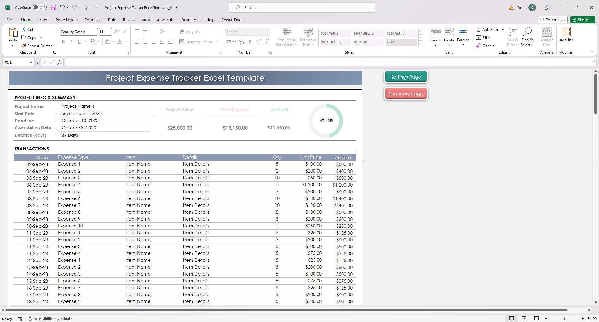 Project Expense Tracker Excel Template: Cost & Profit Margin Workbook ...