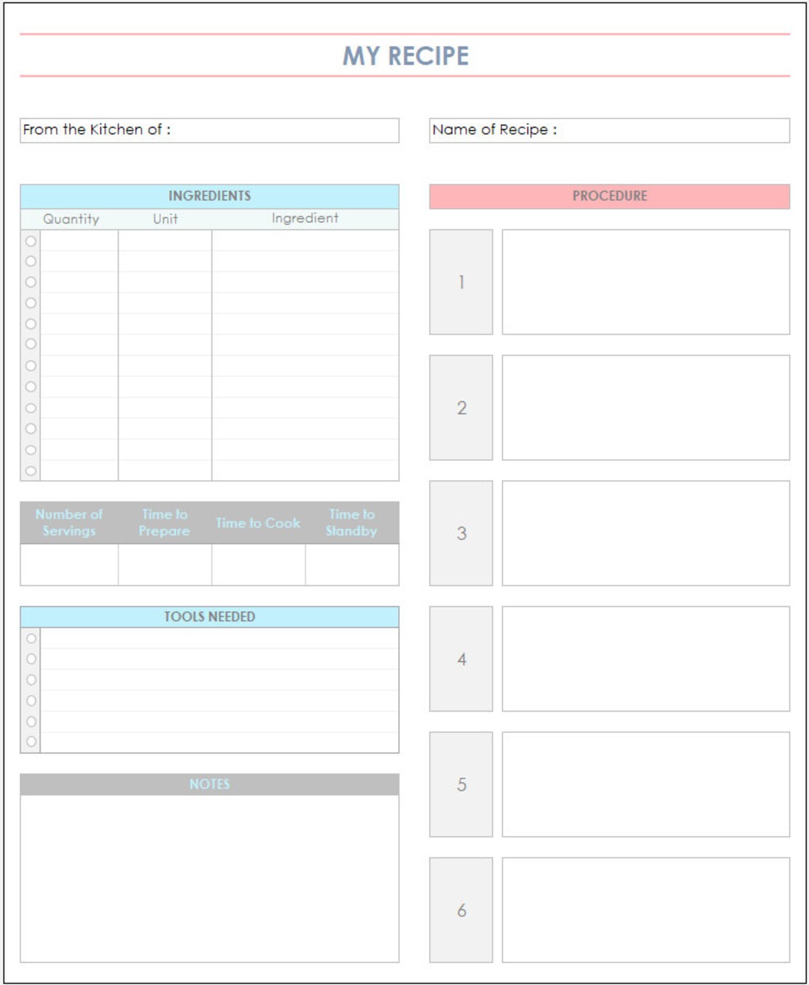 Recipe Excel Template Recipe Tracker Recipe Planner - Etsy