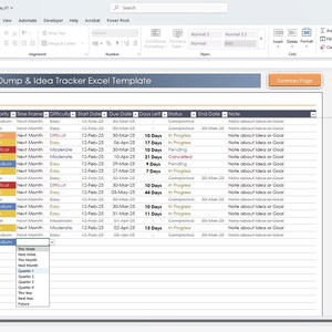 Ultimate Brain Dump, Idea Tracker Excel Template | Goal, Idea Organizer ...