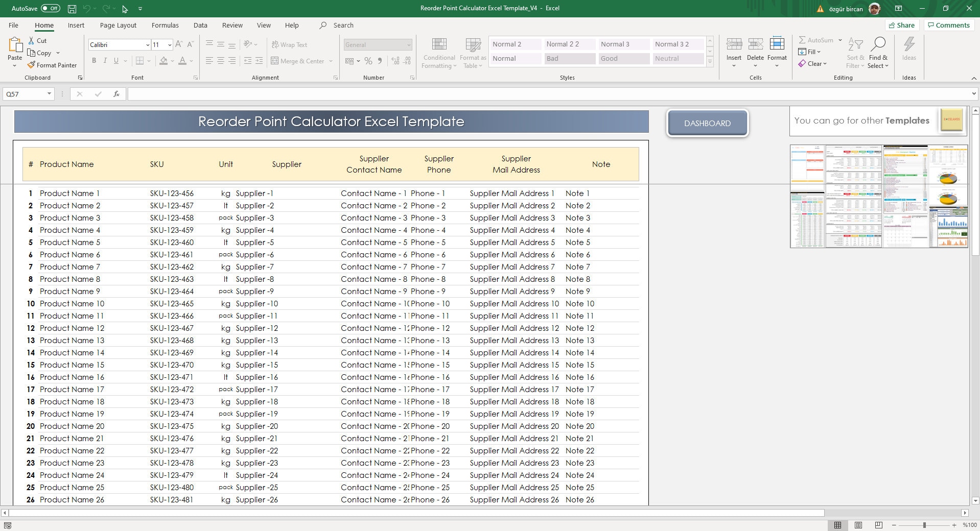 Reorder Point Calculator Excel Template Reorder Point - Etsy