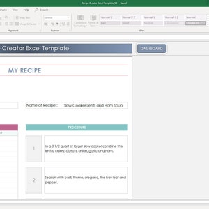 Recipe Creator Excel Template: 50 Recipes in 5 Categories With ...