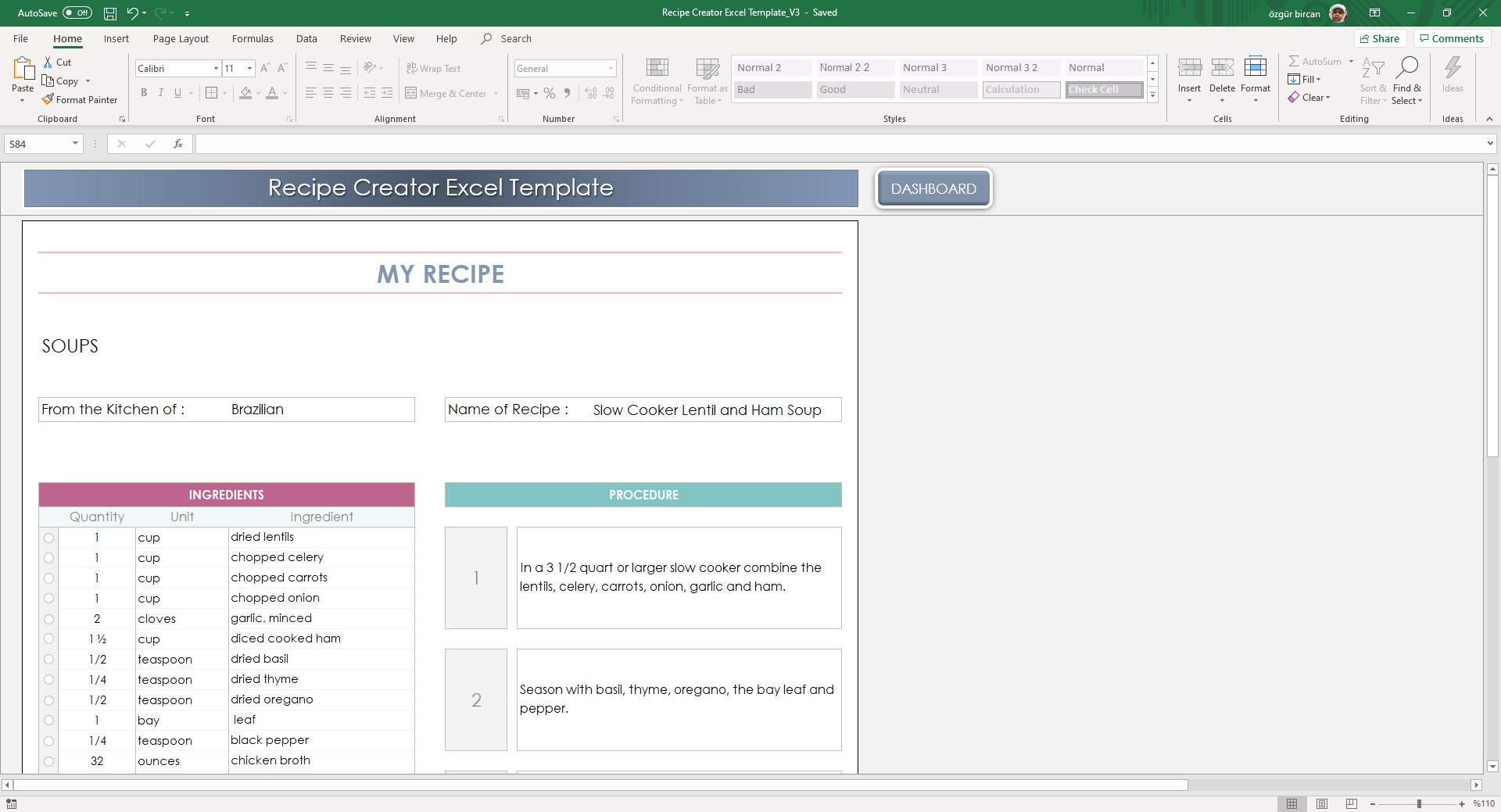Recipe Creator Excel Template Editable Recipe Binder - Etsy