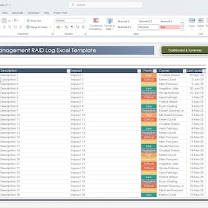 Project Management RAID Log Excel Template: 10-project Tracker (instant ...
