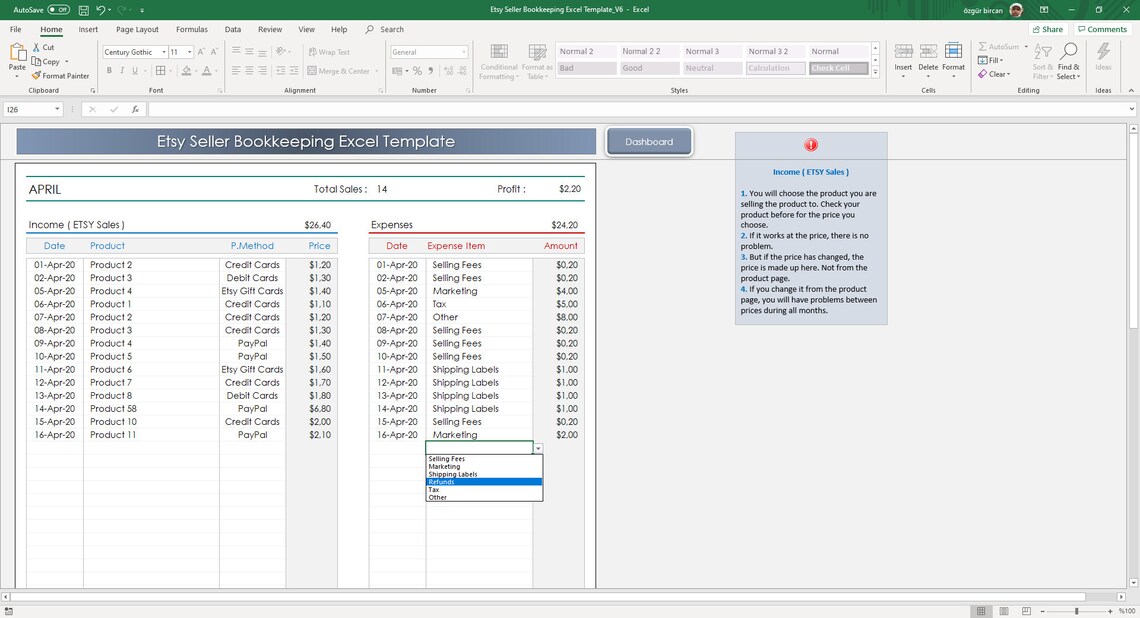 Etsy Seller Bookkeeping Excel Template ETSY Sales Planner - Etsy