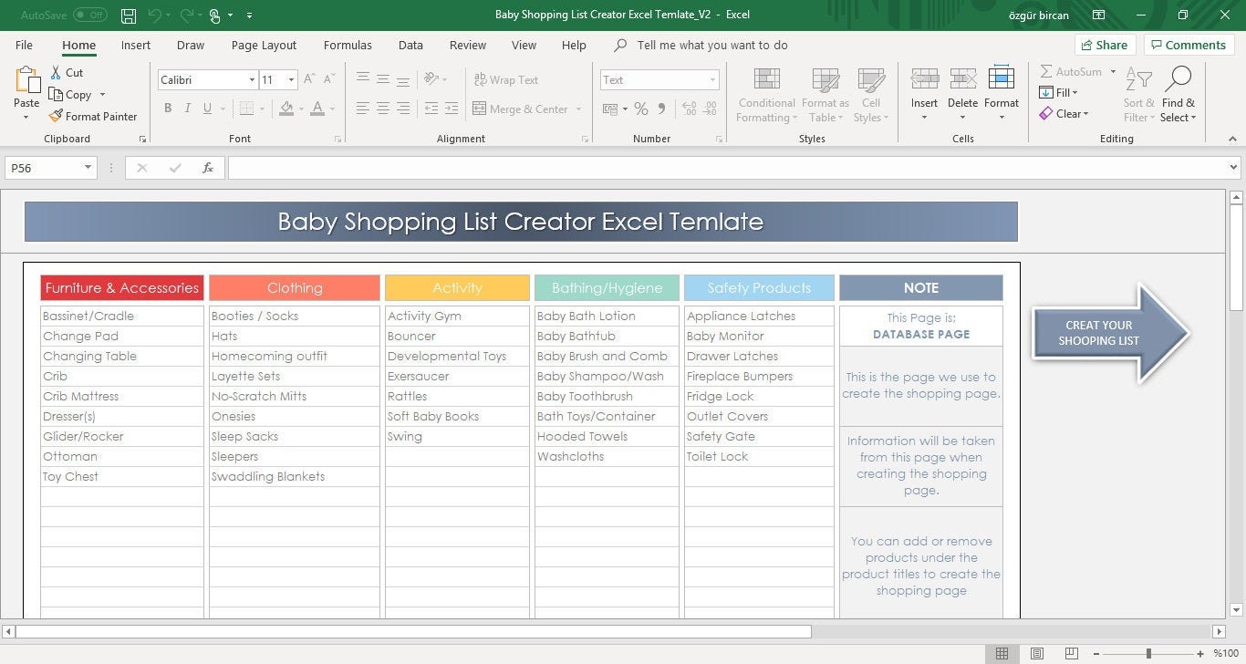 Baby Shopping List Creator Excel Template Shopping Tracker - Etsy