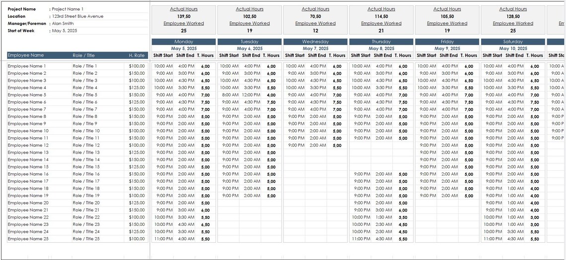 Weekly Employee Timesheet & Payment Tracker Excel Template: Work Hours ...