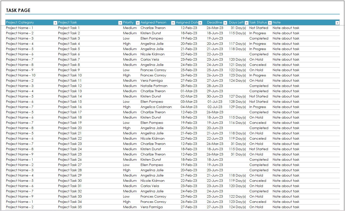 Employee Task List Excel Template Employee Task Tracker - Etsy UK