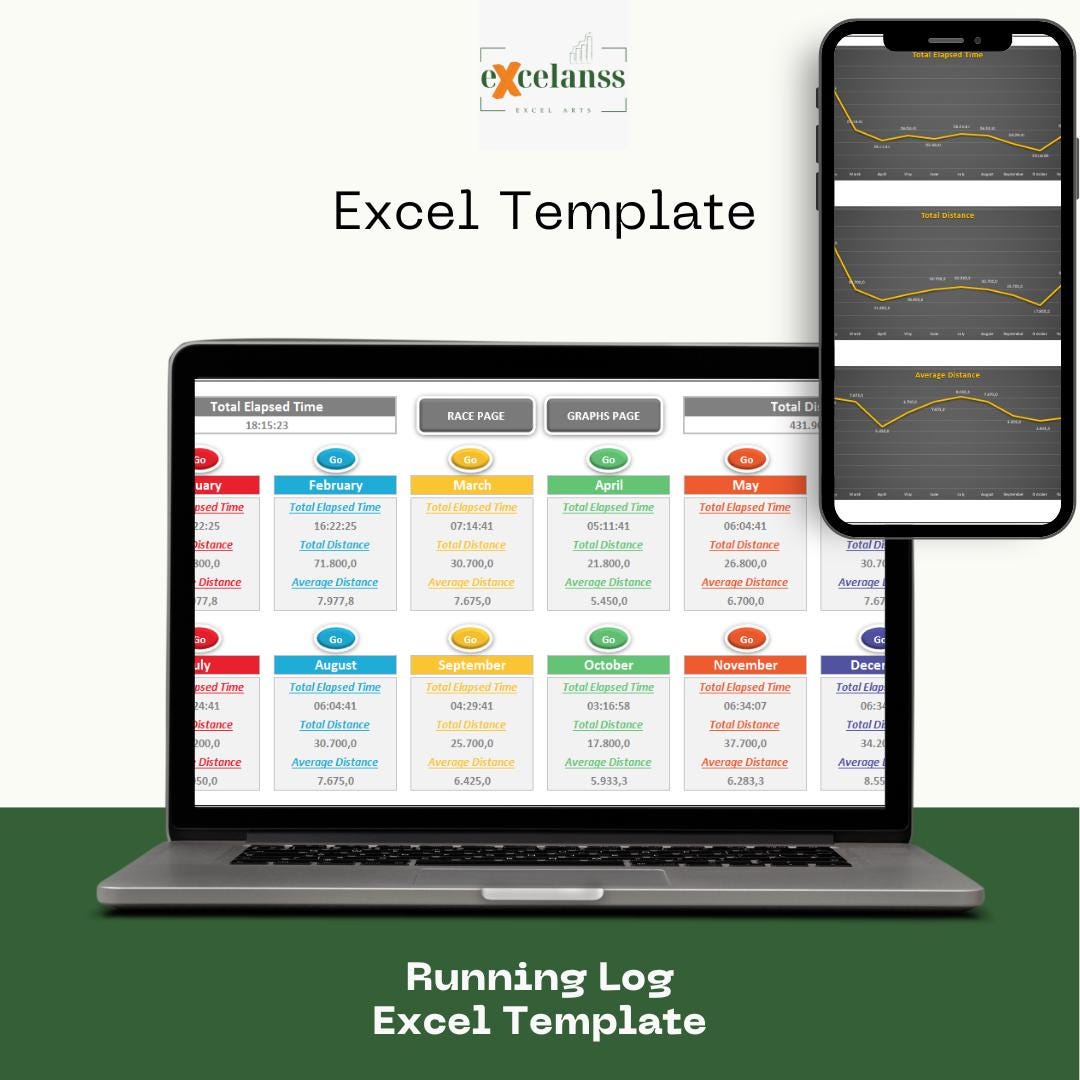 Running Log Excel Template: 12-month Running Tracker With Automatic ...