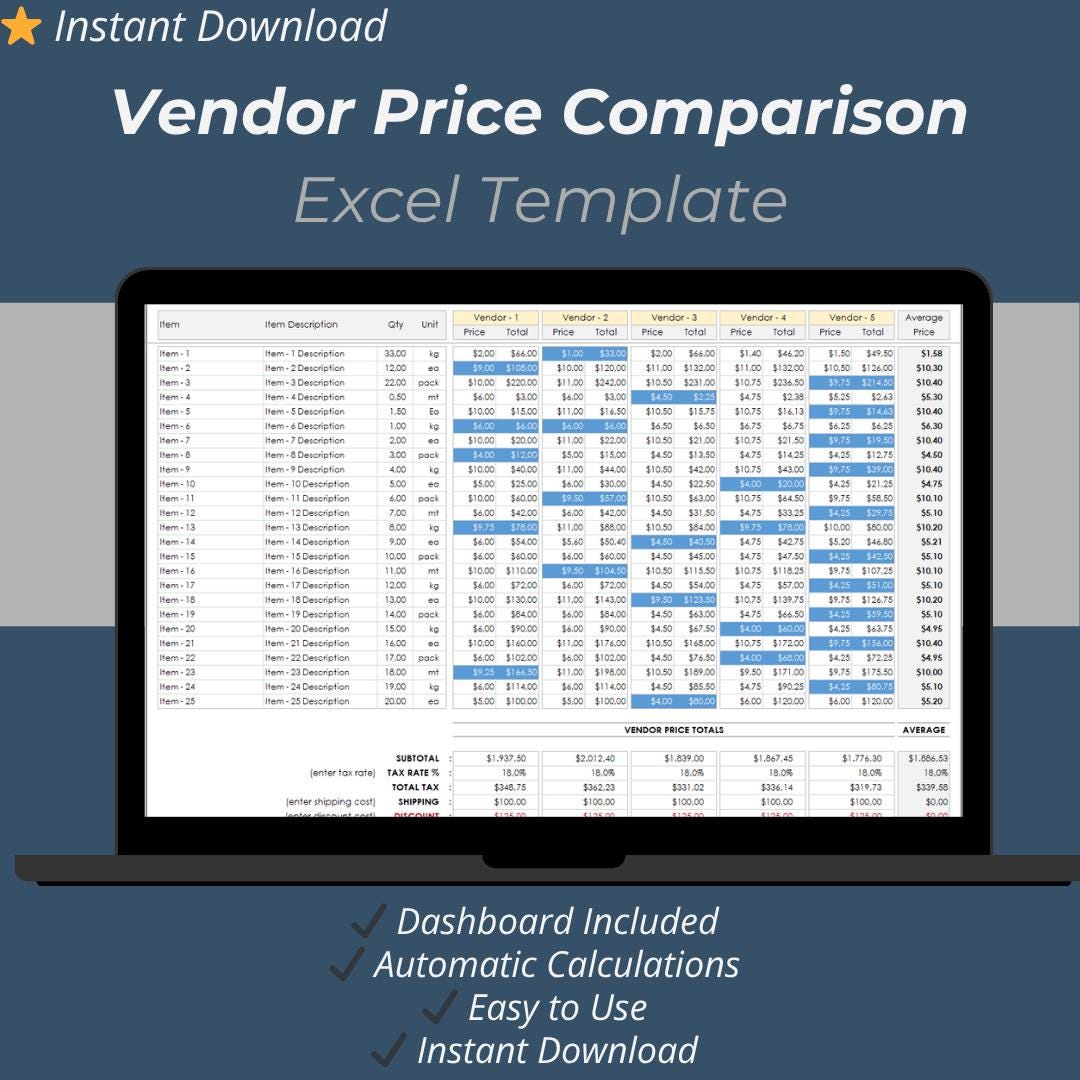 Vendor Price Comparison Excel Template | Product Cost & Supplier ...