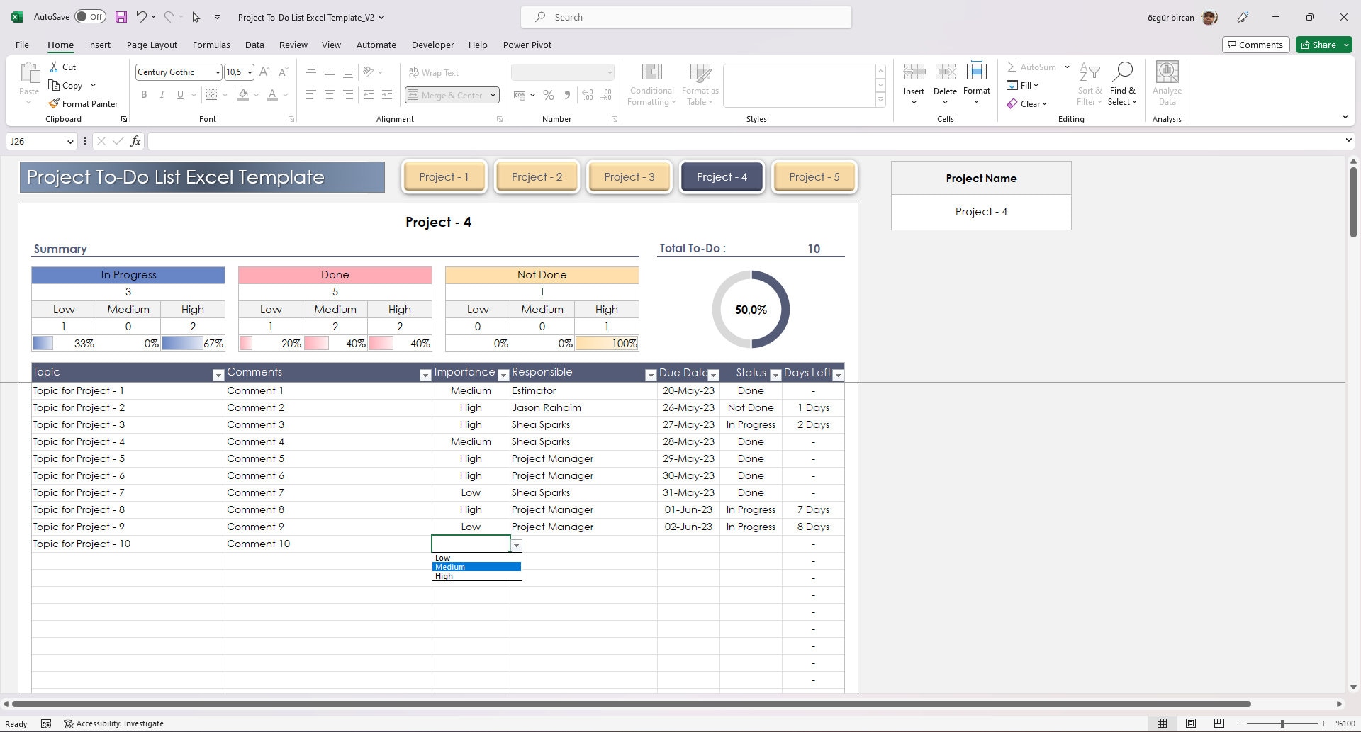Project To Do List Excel Template