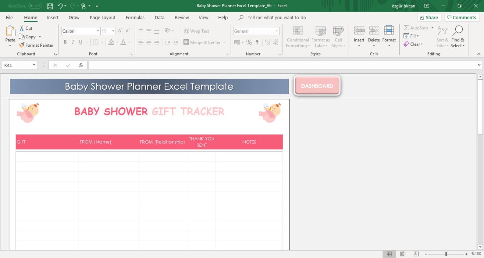 Baby Shower Planner Excel Template Baby Shower Tracker - Etsy