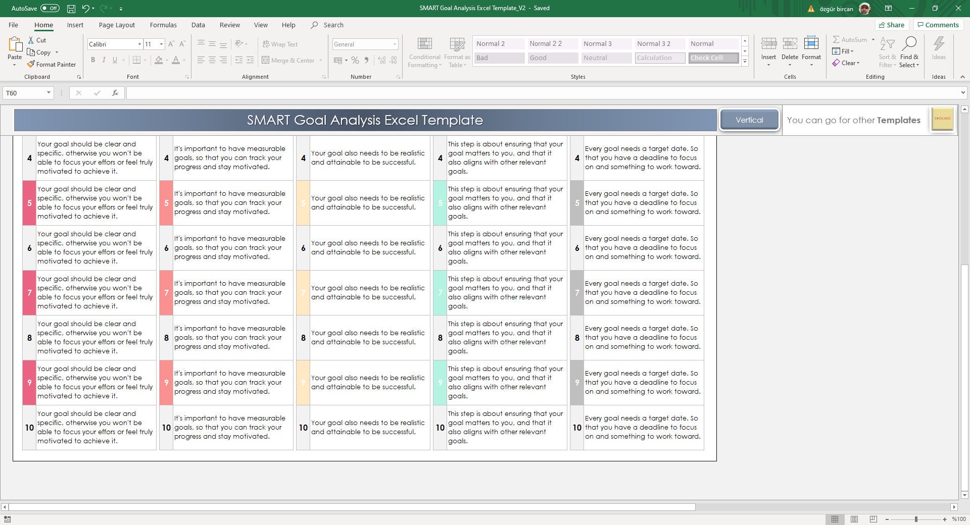 SMART Goal Analysis Excel Template Smart Goal Setting - Etsy Canada