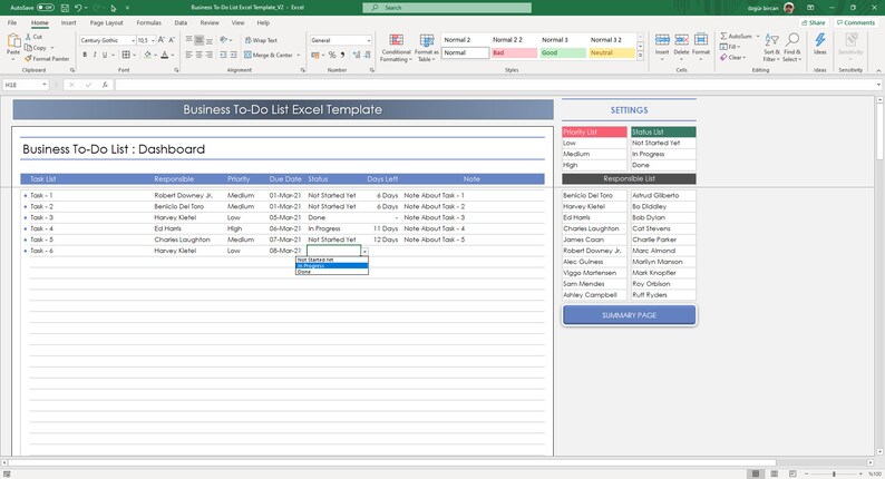 Team To-do List Excel Template Business To-do List Tracker | Etsy