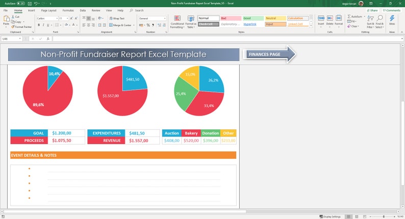 Non-profit Fundraiser Report Excel Template Non-profit | Etsy