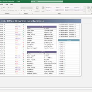 Daily Office Organizer Excel Template: Simple Planner Worksheet ...