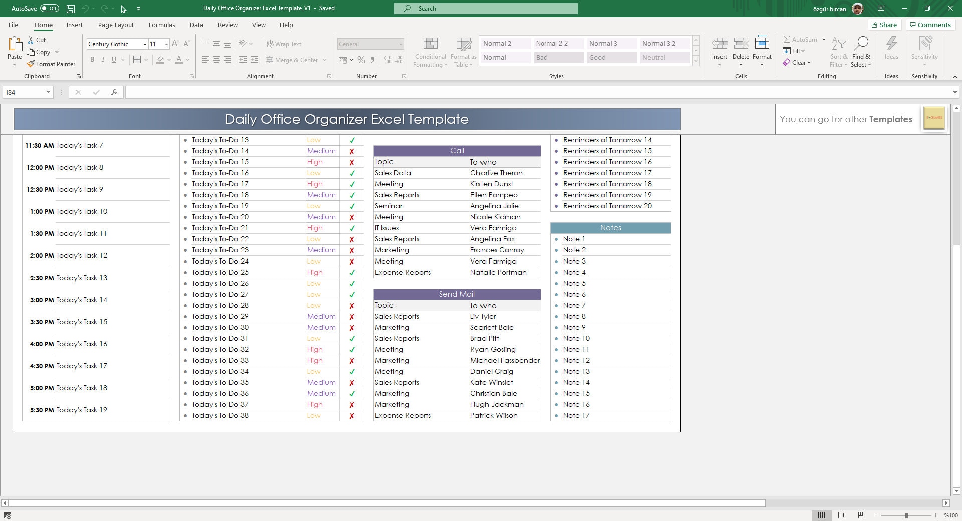 Daily Planner Excel Template | Daily Task & Work Productivity Tracker ...