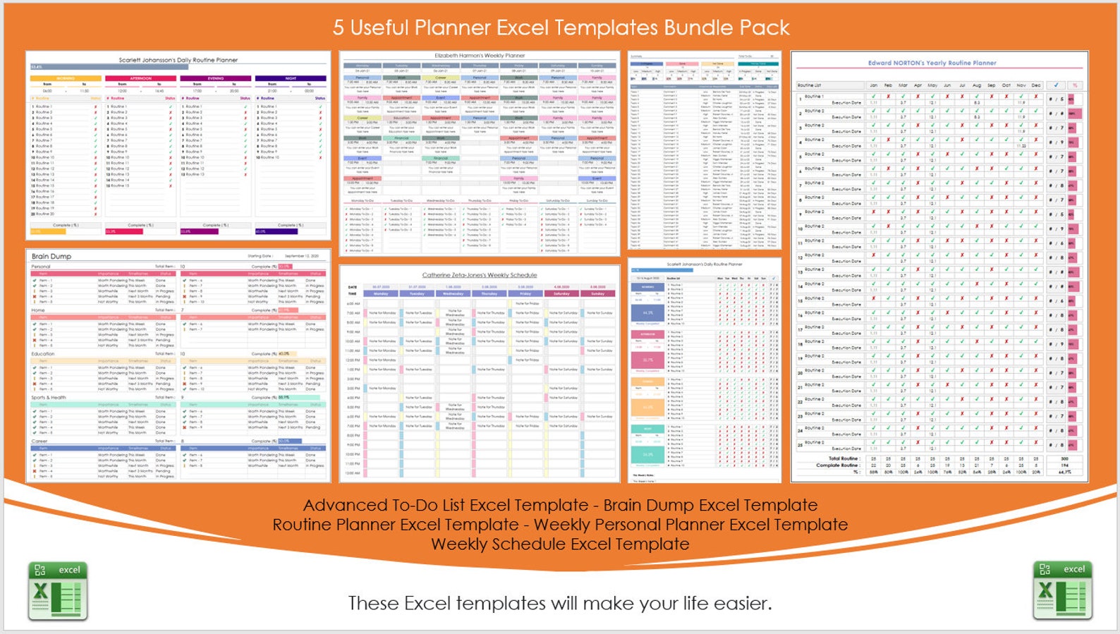5 Useful Planner Excel Templates Bundle Pack Advanced To-do - Etsy