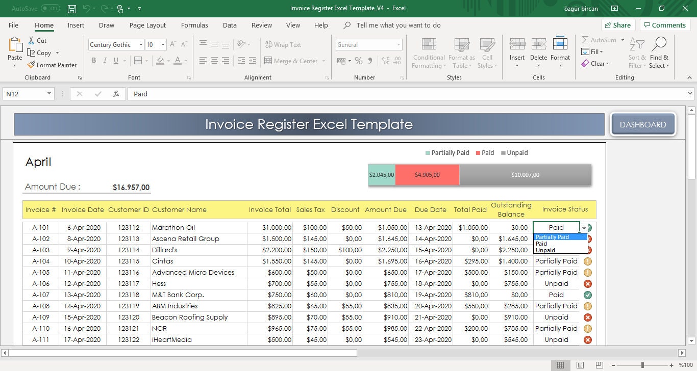 Invoice Register Excel Template Invoice Tracker Invoice - Etsy Hong Kong