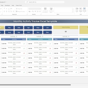 Monthly Activity Tracker Excel Template | Editable Activity Tracker ...