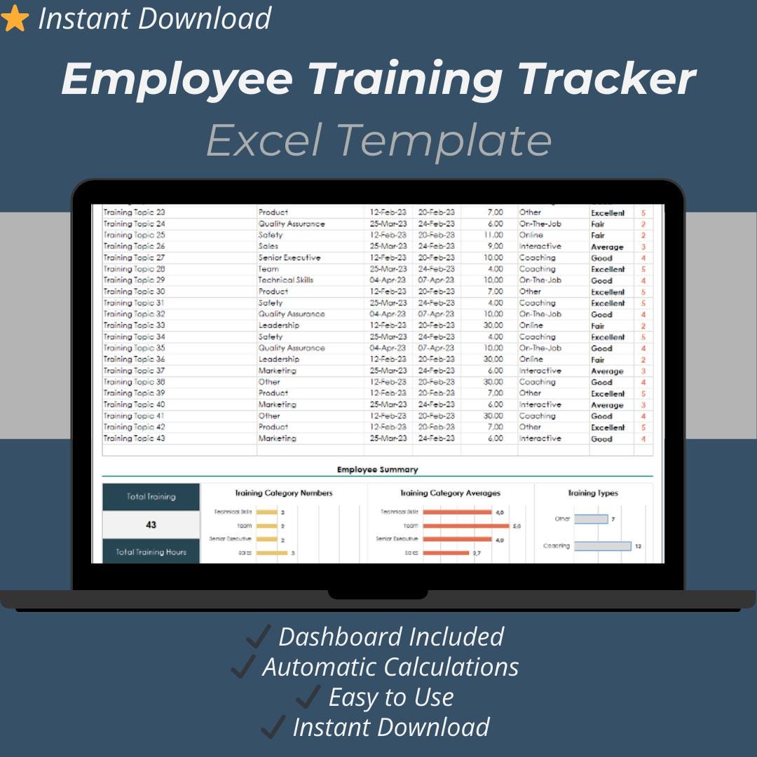 Employee Training Tracker Excel Template – Staff Development & Training ...