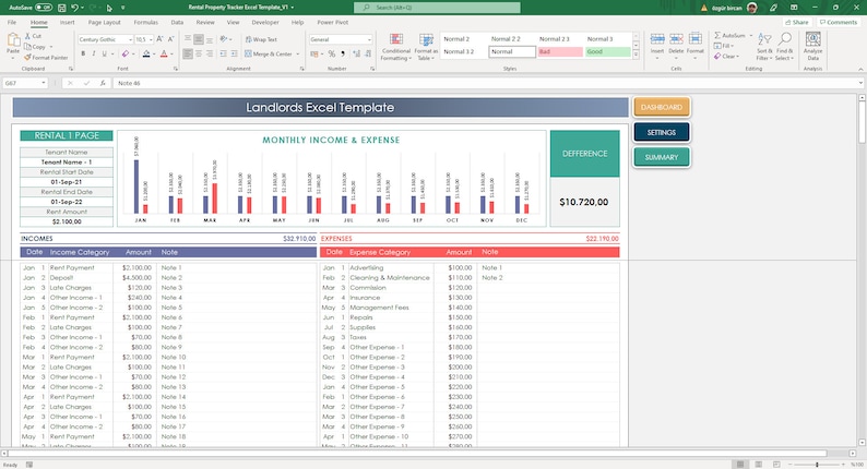 Rental Property Tracker Excel Template 1-30 Rental - Etsy