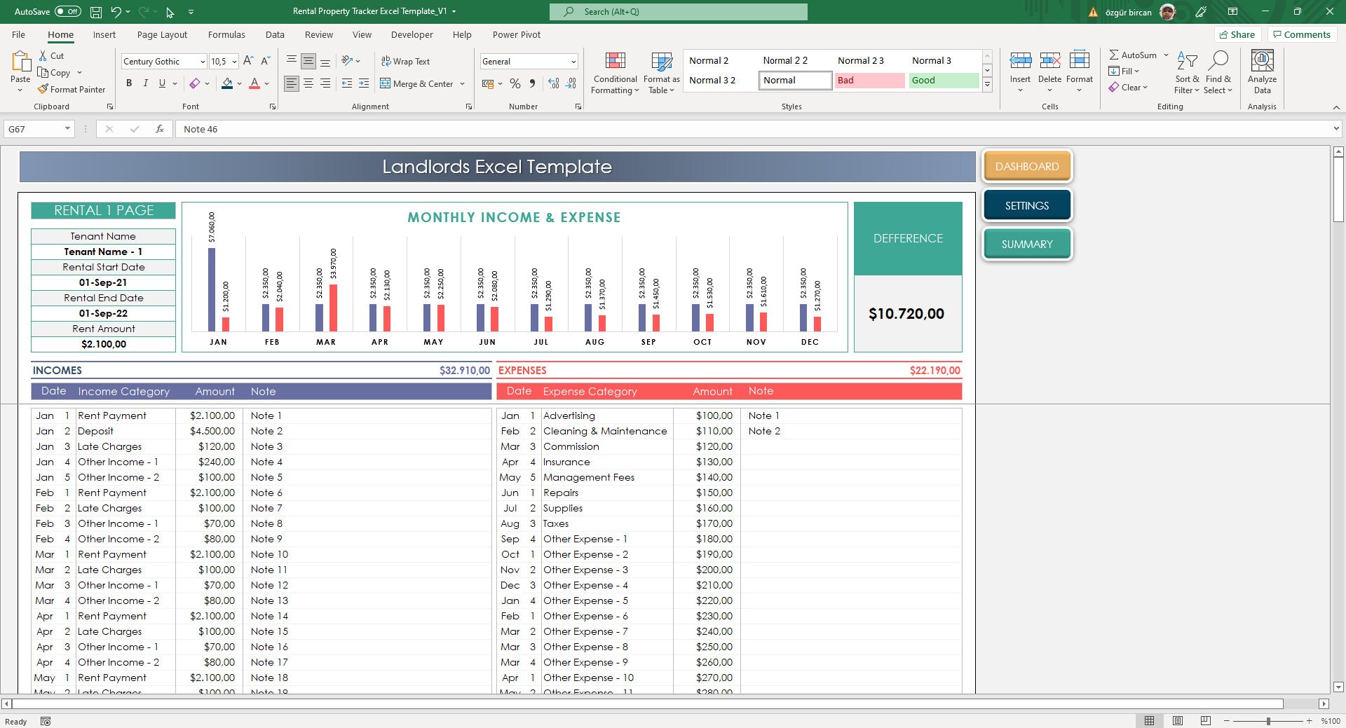 Rental Property Tracker Excel Template – Landlord Income & Expense ...