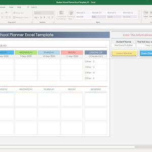 Student School Planner Excel Template: Schedule, Homework, Activity ...